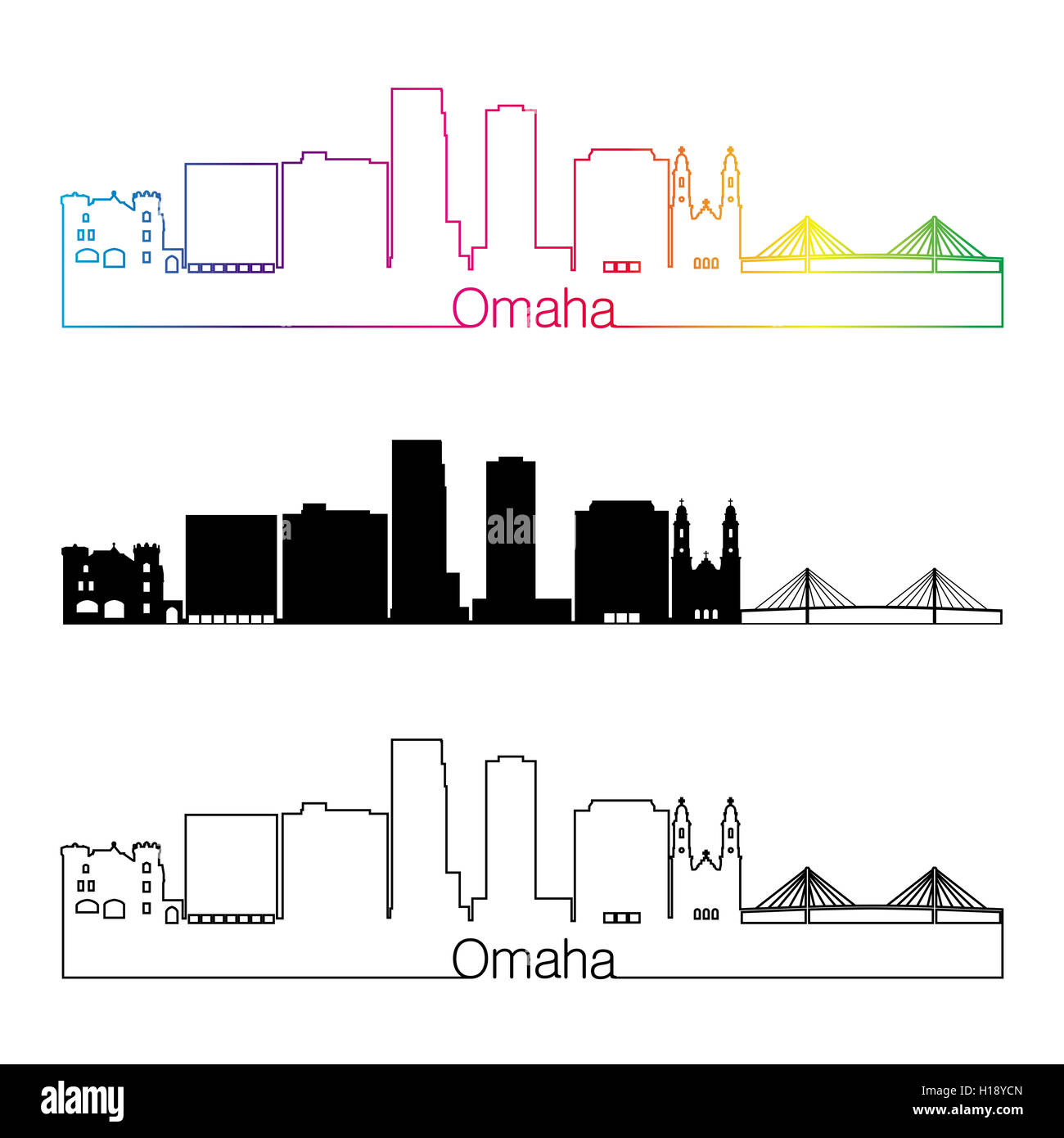 Omaha skyline linear style with rainbow in editable vector file Stock ...