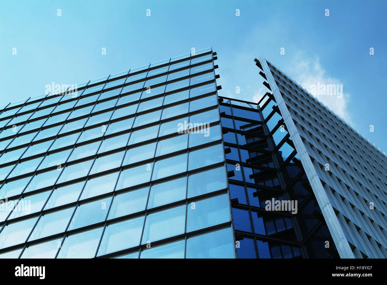 walls of a tall modern building photographed in central London Stock ...