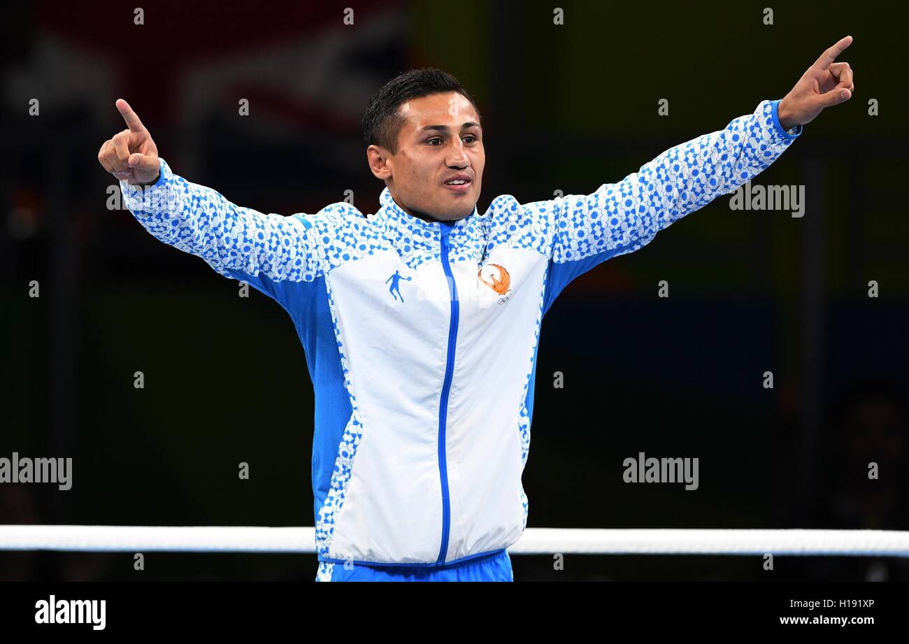Fazliddin Gaibnazarov of Uzbekistan at the medal ceremony after ...
