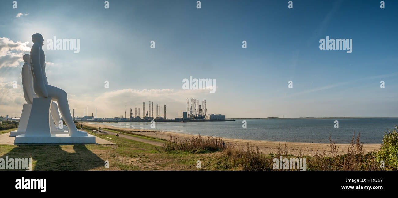 Men at sea colossal statues near Esbjerg harbor, Denmark Stock Photo ...