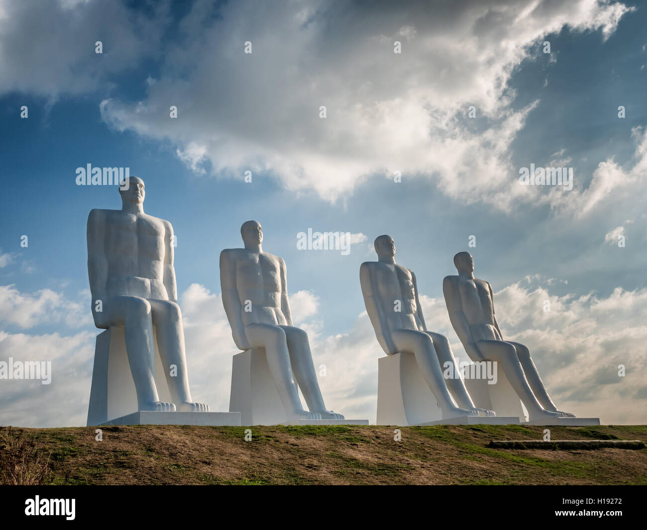 Men at sea colossal statues near Esbjerg harbor, Denmark Stock Photo ...