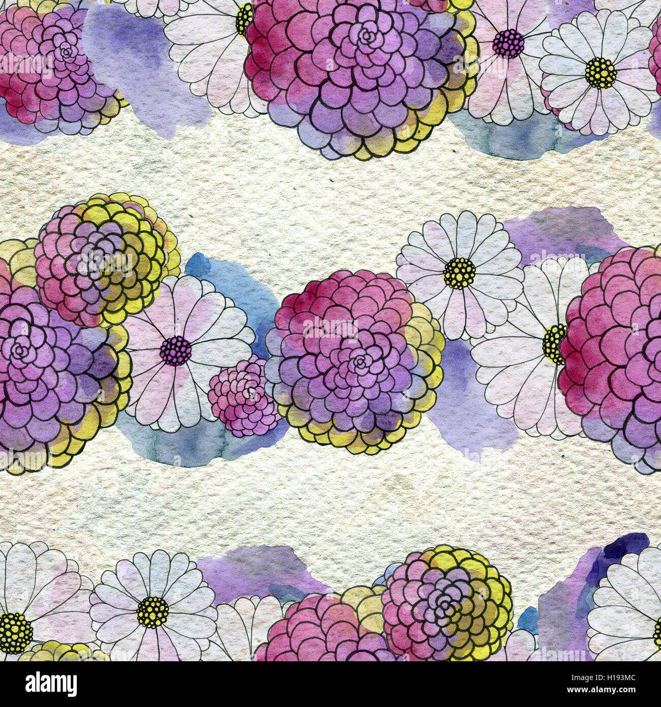 Seamless floral pattern with asters and daisy flowers Stock Photo - Alamy