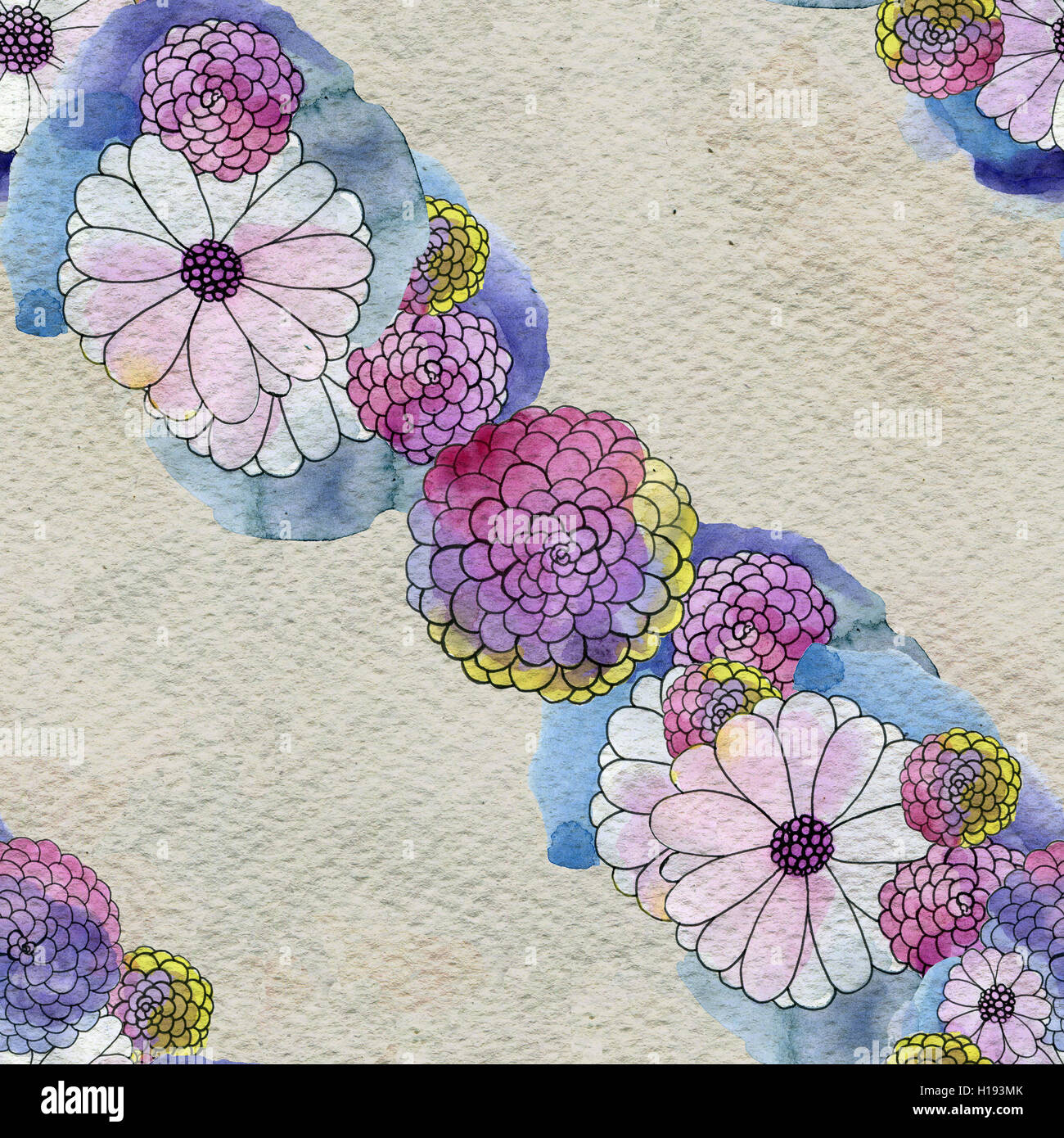 Seamless floral pattern with asters and daisy flowers Stock Photo - Alamy
