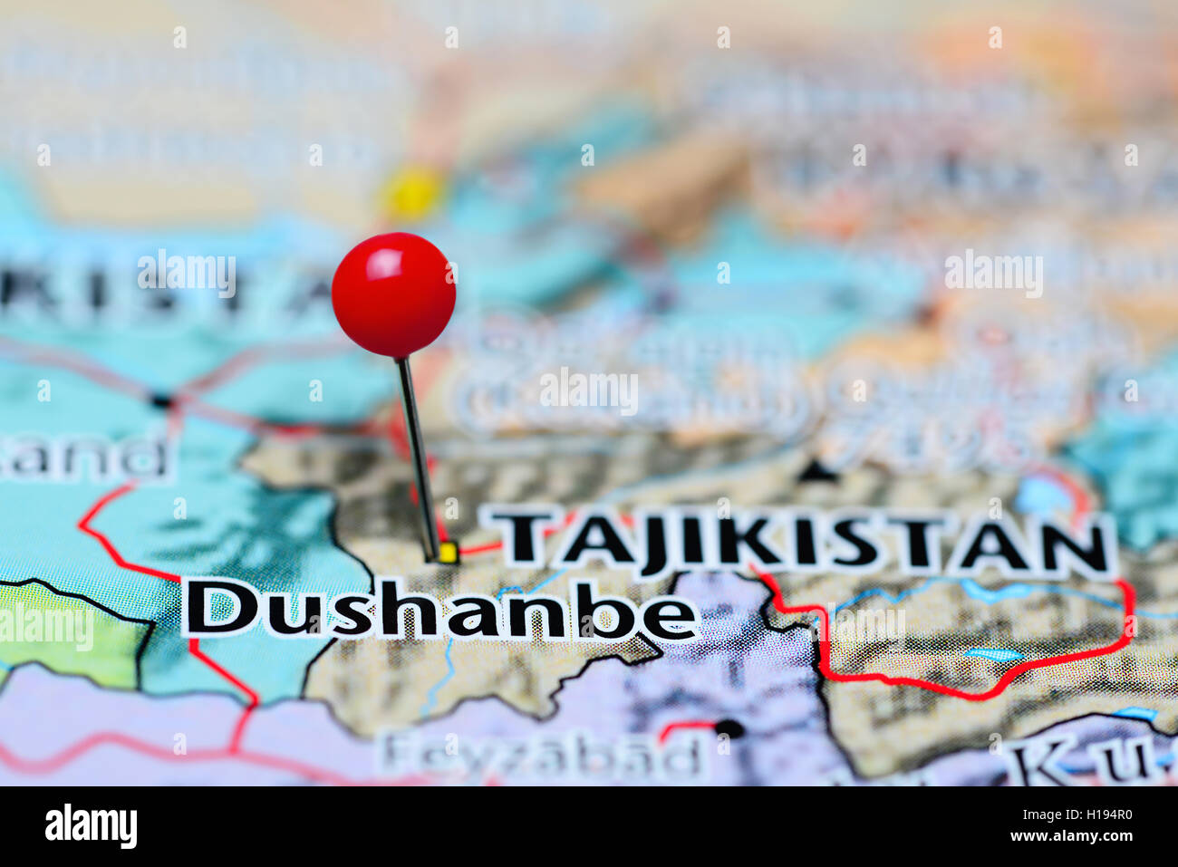 Dushanbe pinned on a map of Tajikistan Stock Photo - Alamy