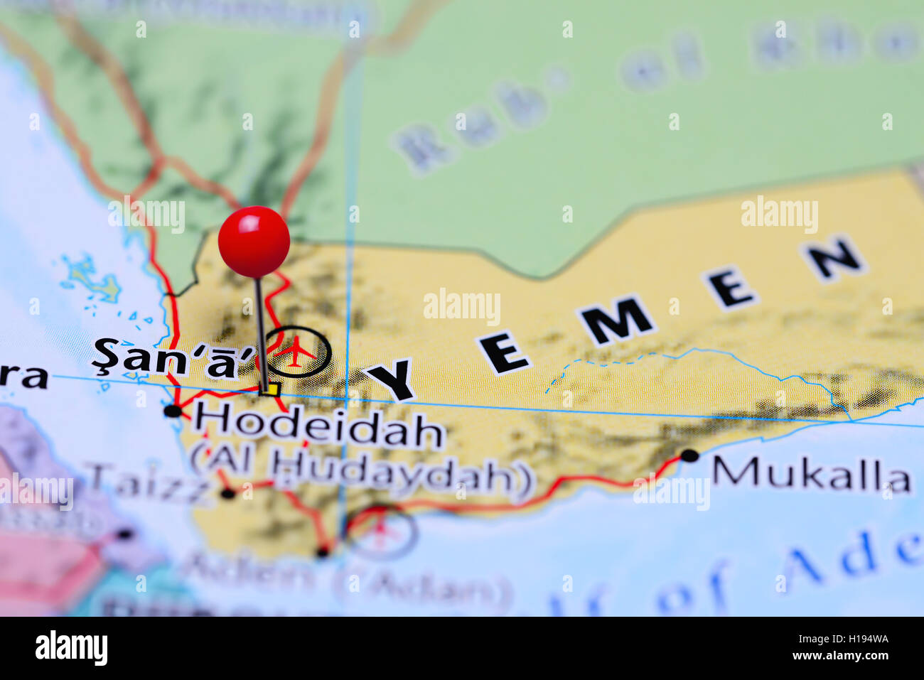 Sana pinned on a map of Yemen Stock Photo - Alamy
