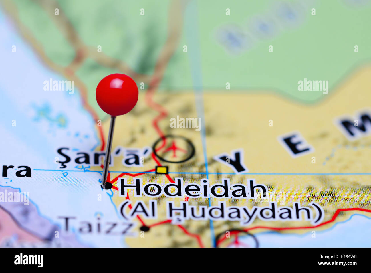 Hodeidah pinned on a map of Yemen Stock Photo - Alamy