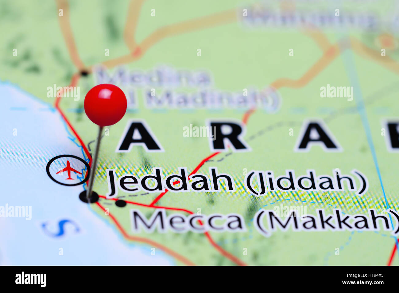 Jeddah pinned on a map of Saudi Arabia Stock Photo - Alamy