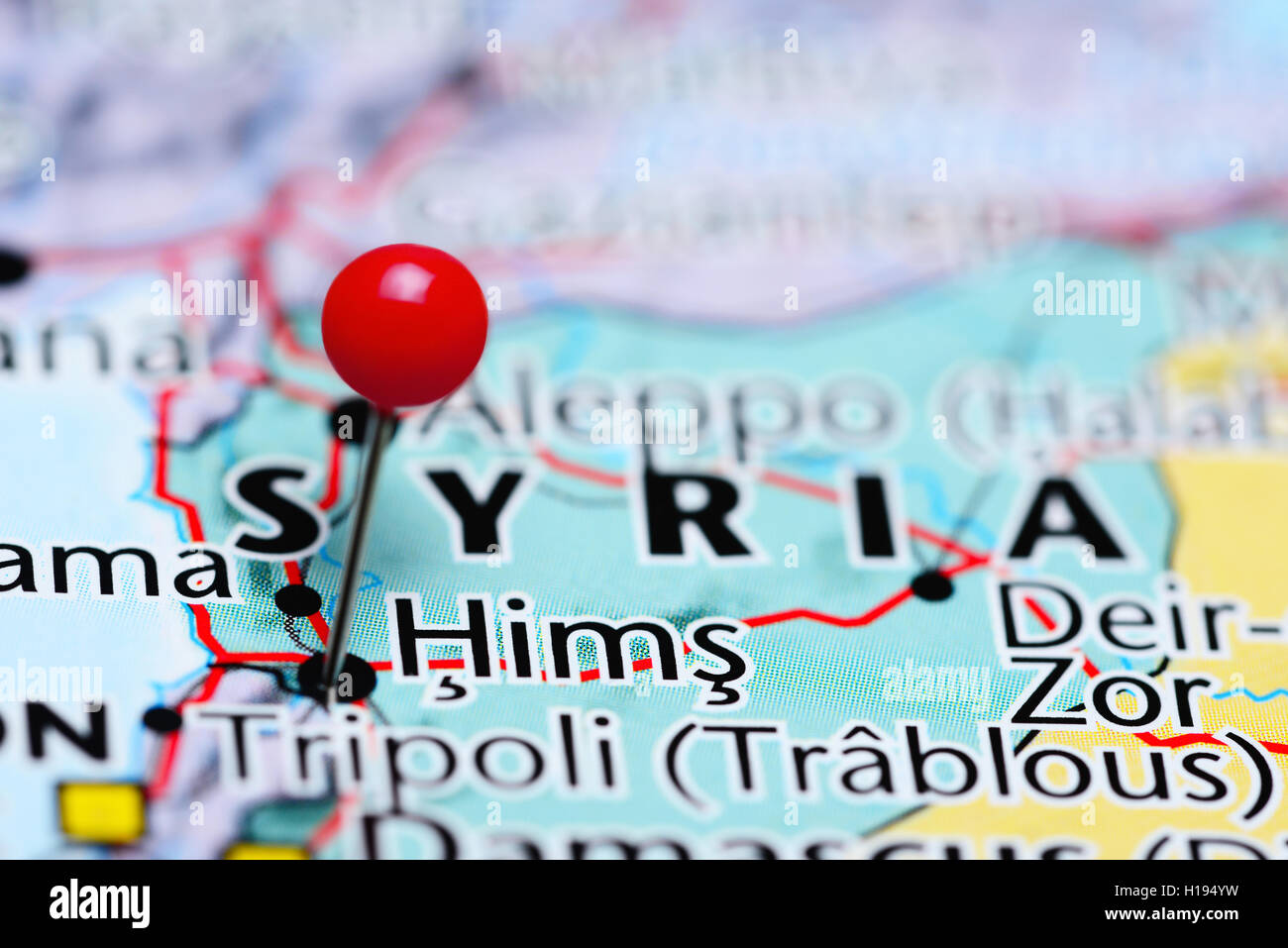 Hims pinned on a map of Syria Stock Photo - Alamy