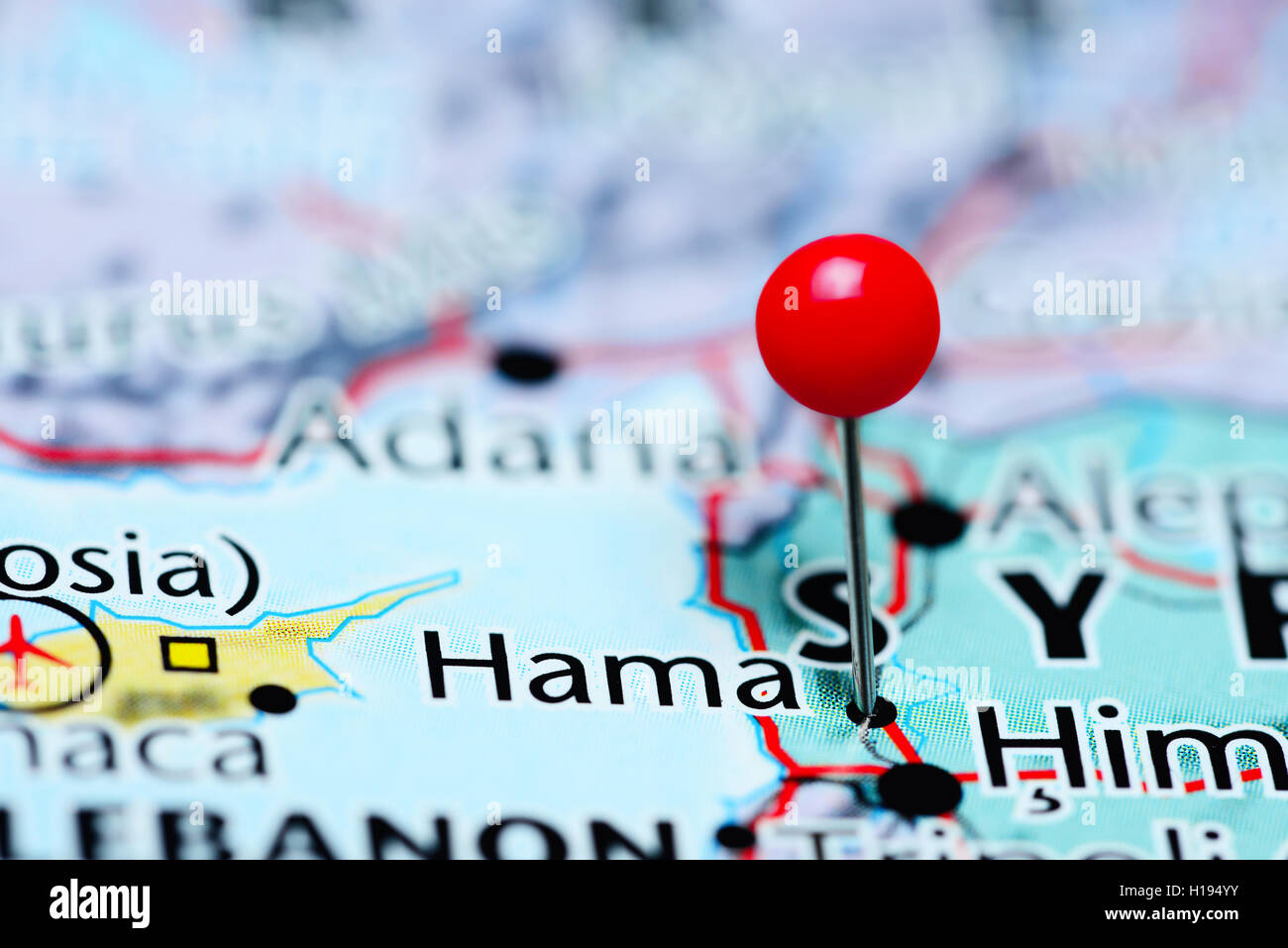 Hama pinned on a map of Syria Stock Photo - Alamy
