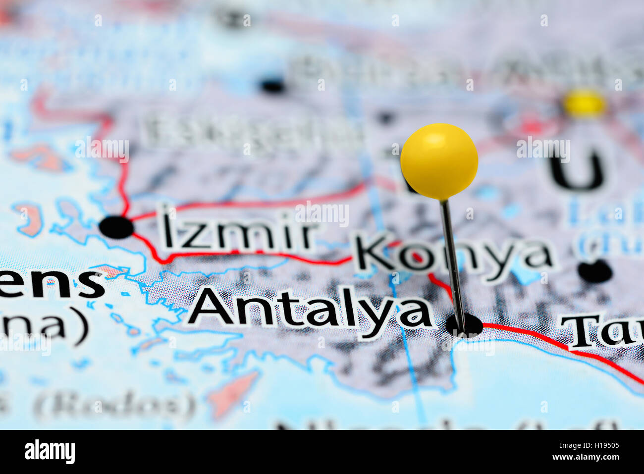 Antalya pinned on a map of Turkey Stock Photo - Alamy
