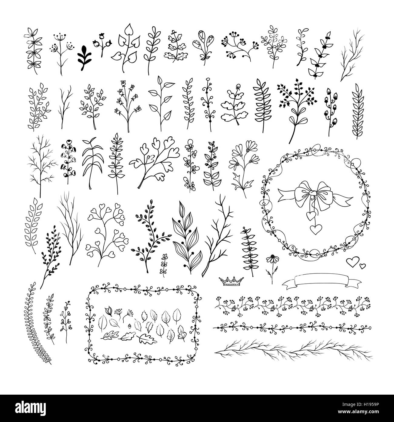 Floral vintage hand drawn vector collection Stock Vector Image & Art ...