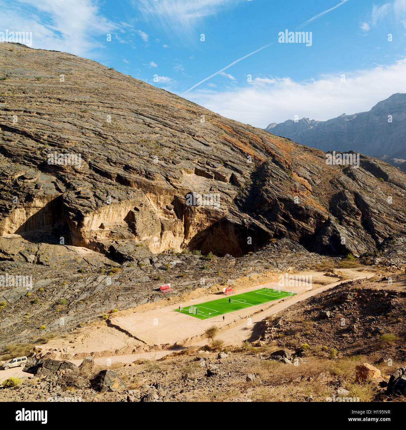 football field gorge and canyon the deep cloudy sky in oman the old ...