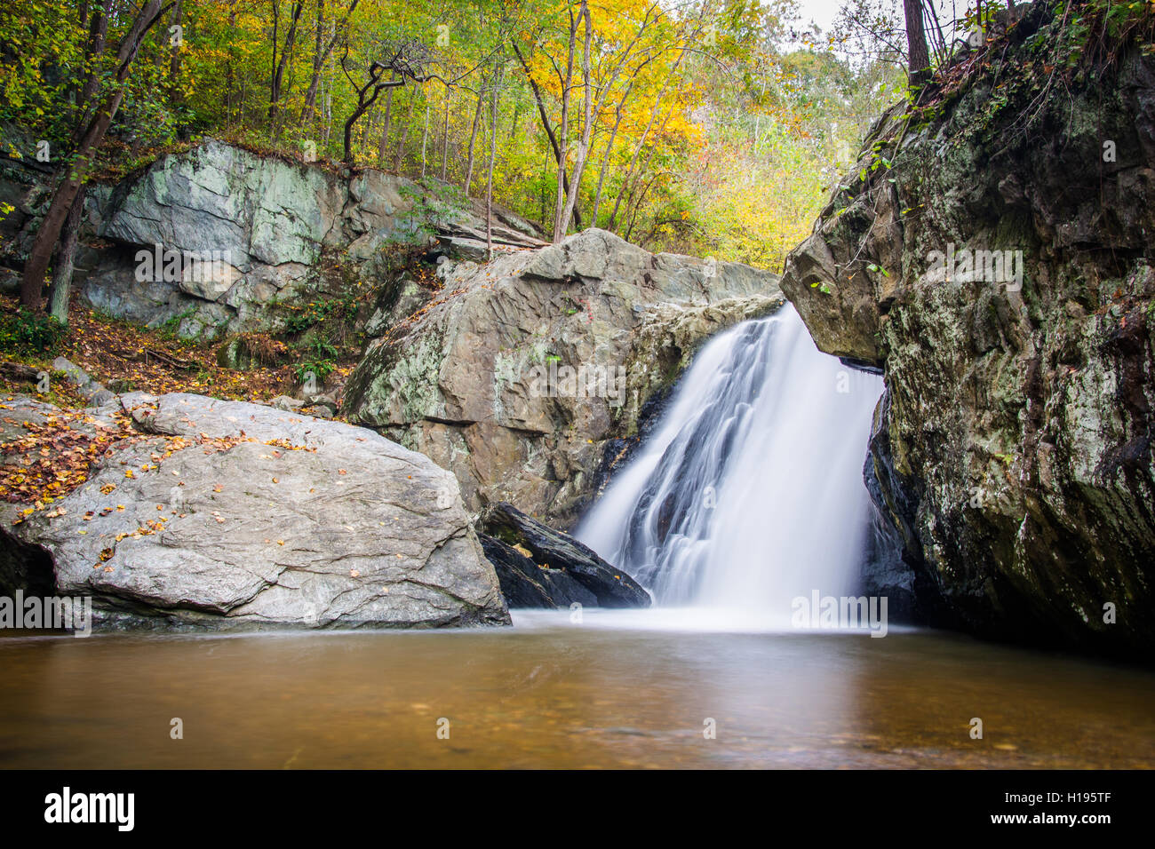 Early autumn color and Kilgore Falls, at Rocks State Park, Maryland ...