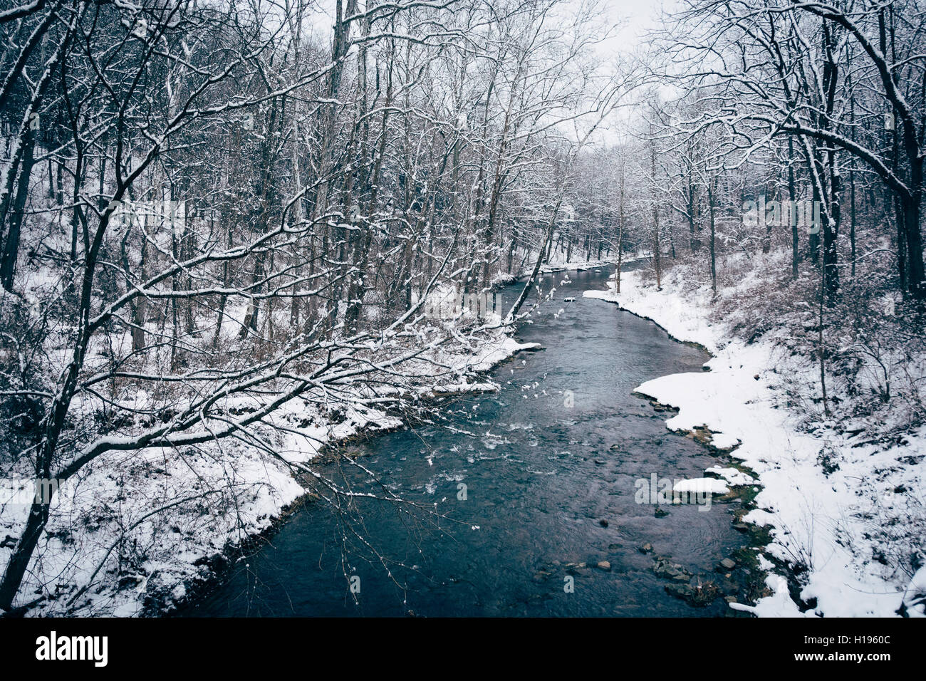 Winter view of Gunpowder Falls in rural Baltimore County, Maryland ...