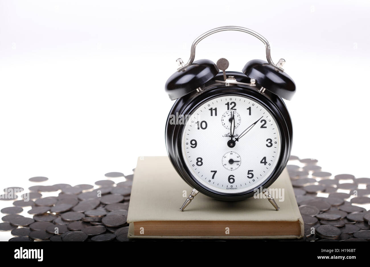 Old vintage clock on a money, coins. Polish zloty currency Stock Photo ...