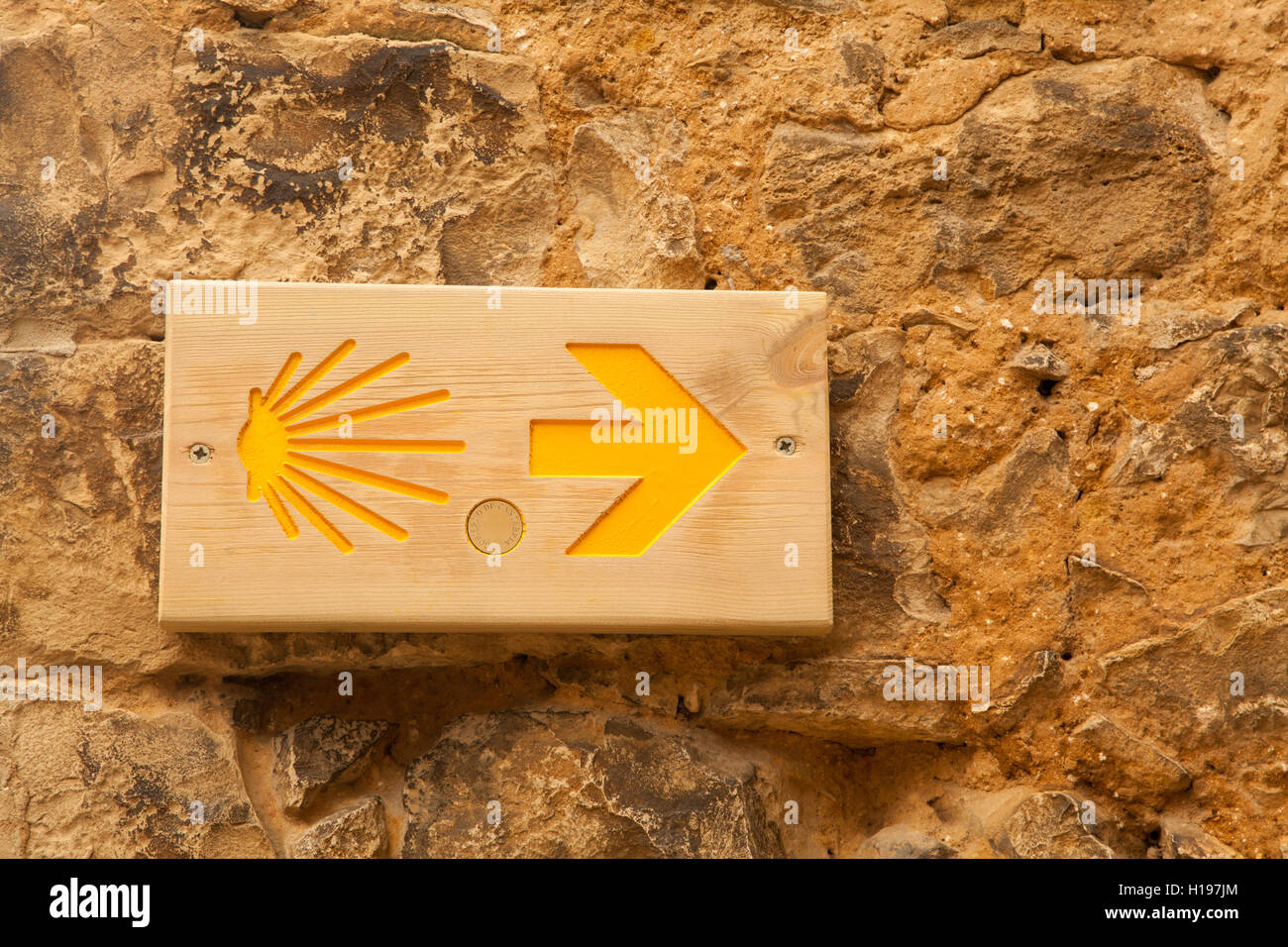 Direction waymarker signpost on the Camino de Santiago the way of St ...