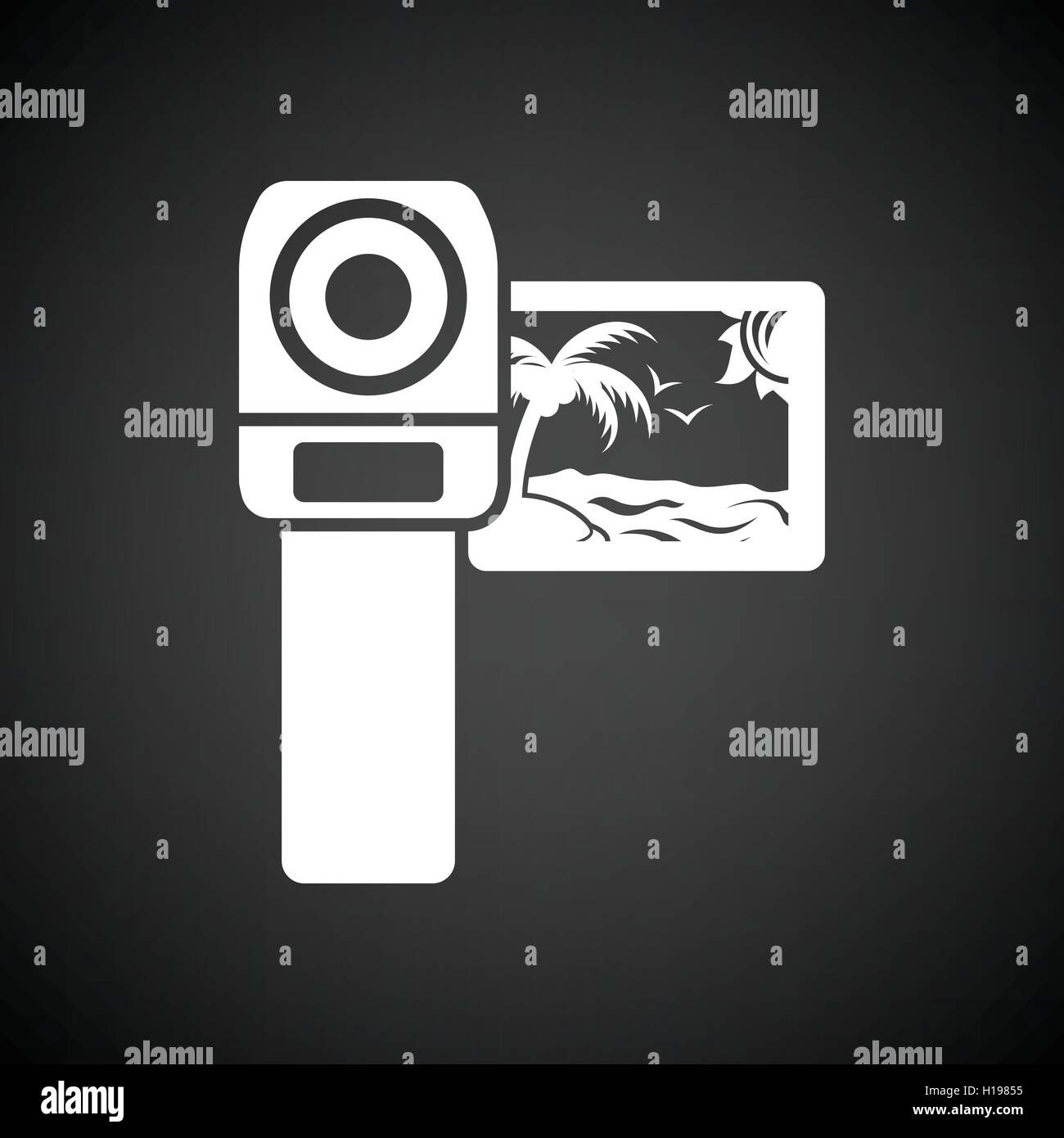 Video camera icon. Black background with white. Vector illustration ...
