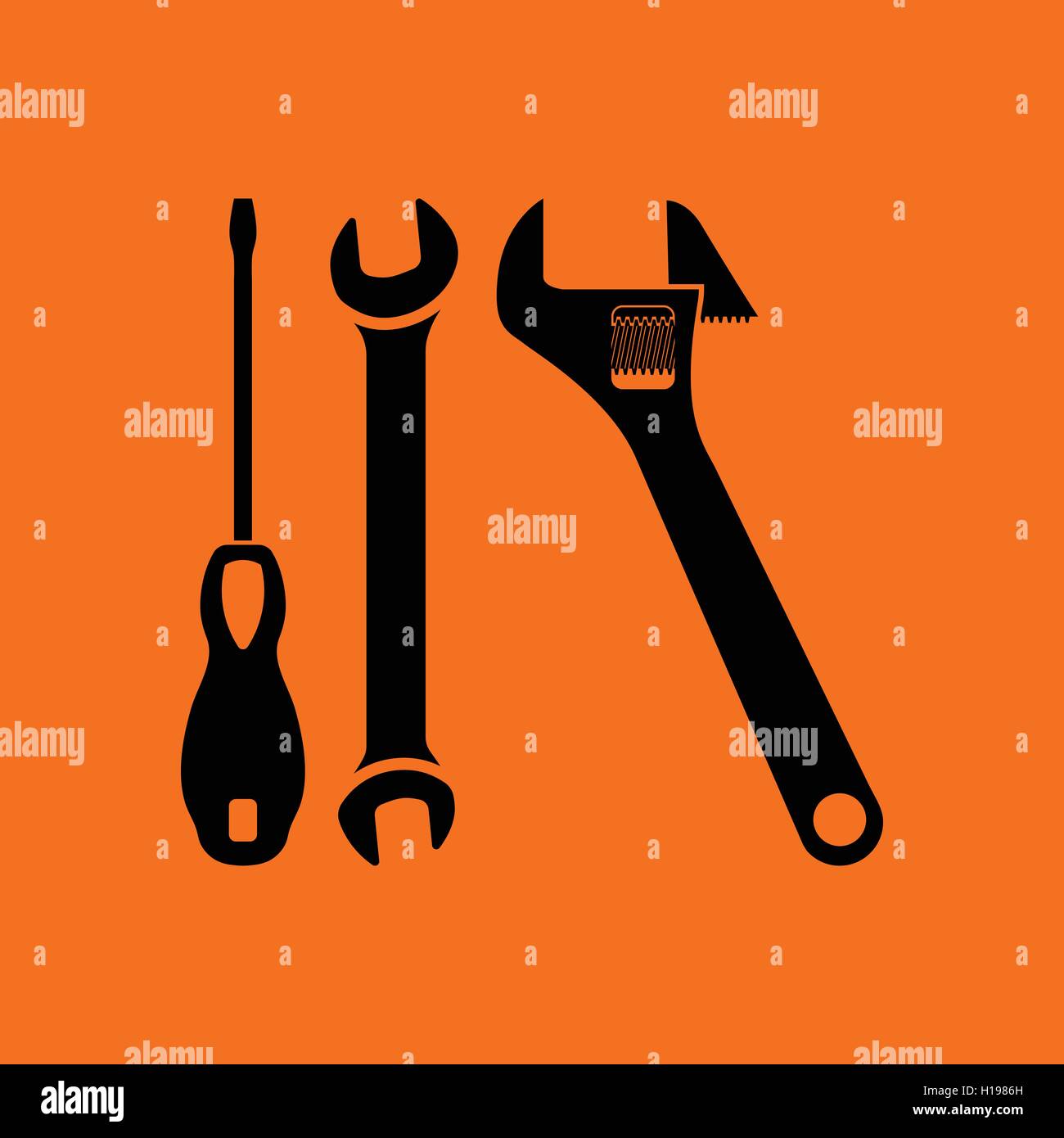Wrench and screwdriver icon. Orange background with black. Vector ...