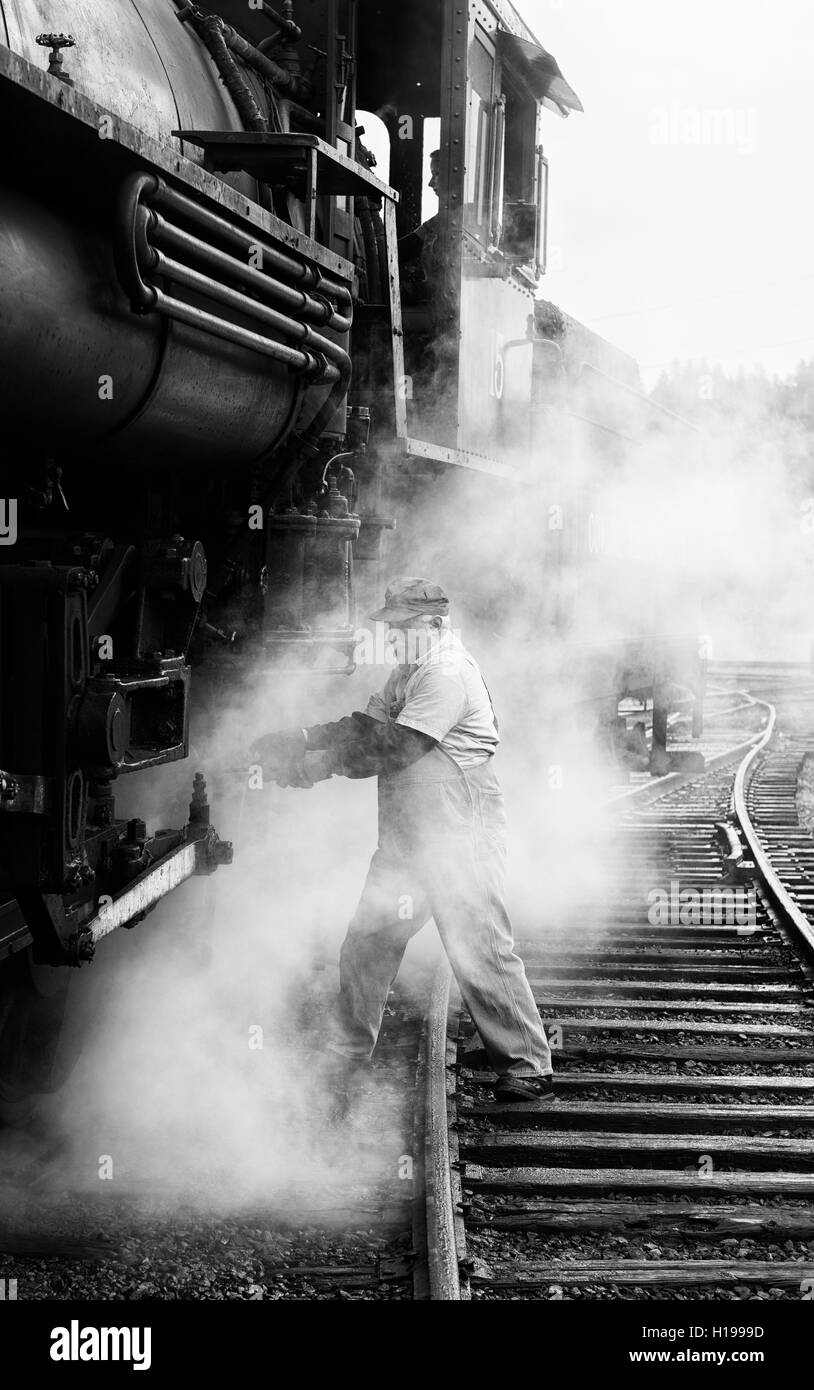 Maintenance steam locomotive Black and White Stock Photos & Images - Alamy