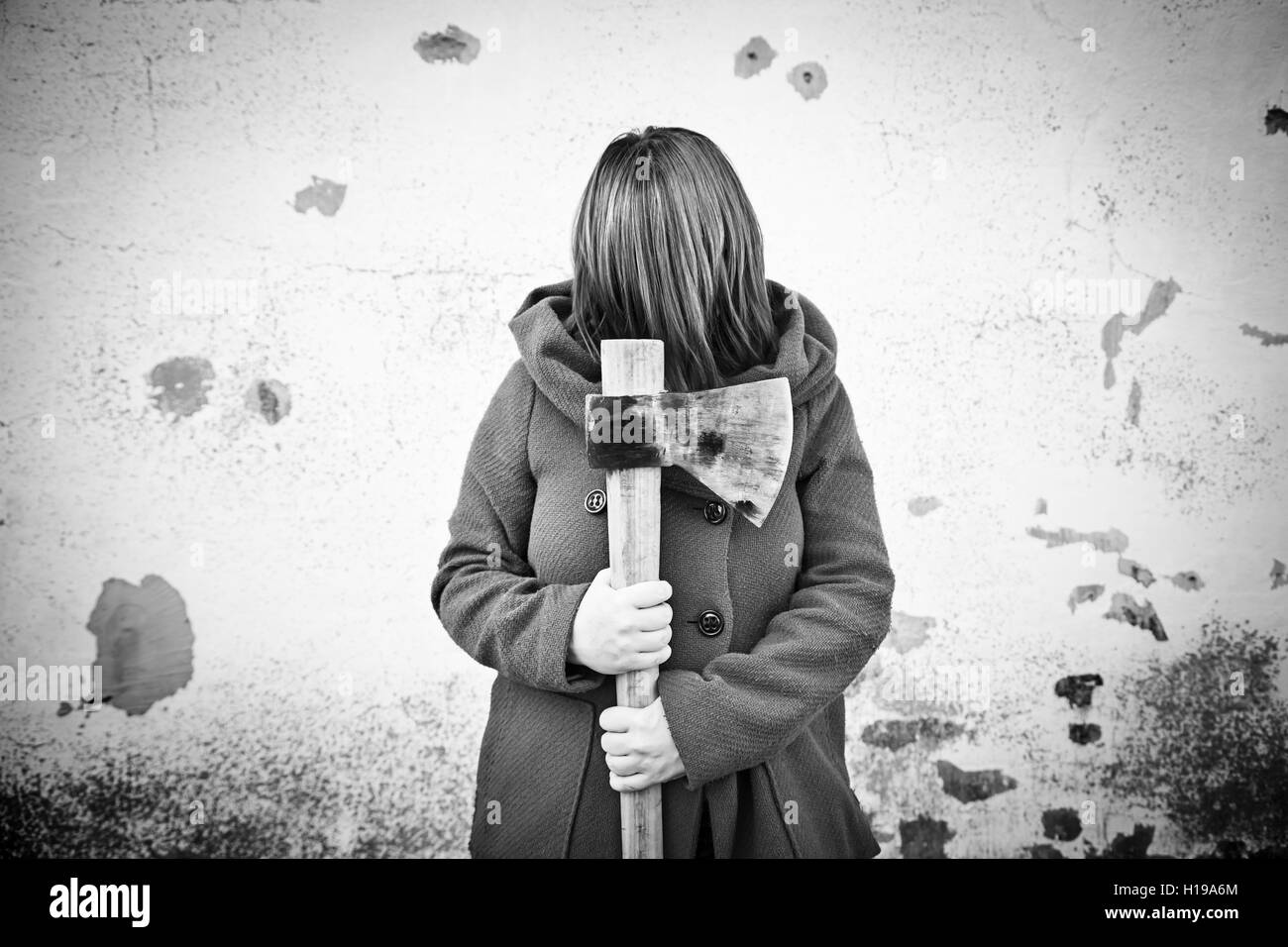 Axe killer masked, fear and halloween Stock Photo - Alamy