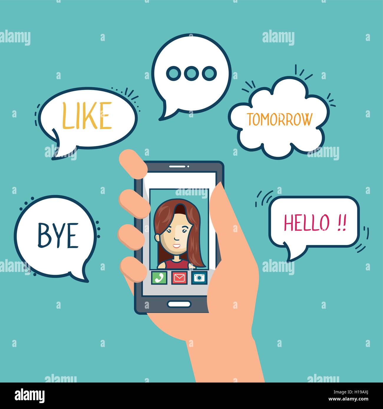 cartoon smartphone hand hold mobile chat graphic Stock Vector Image ...