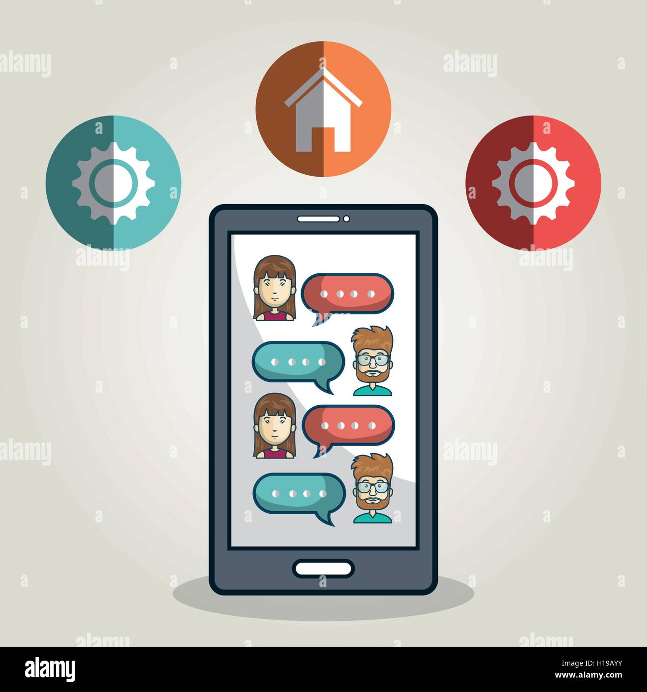 mobile chat group character smartphone graphic Stock Vector Image & Art ...