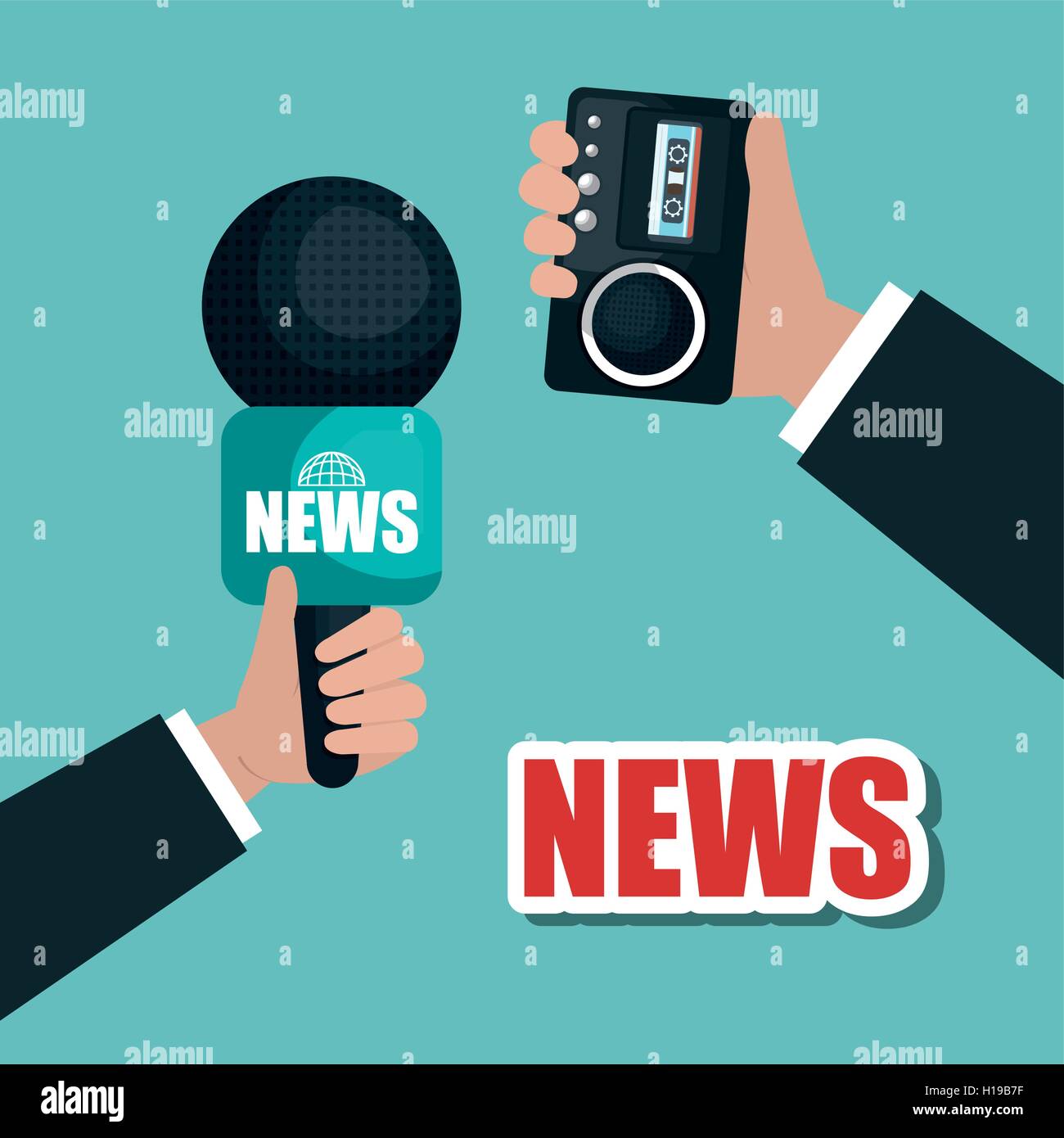 hands hold microphone and tape record news graphic Stock Vector Image ...