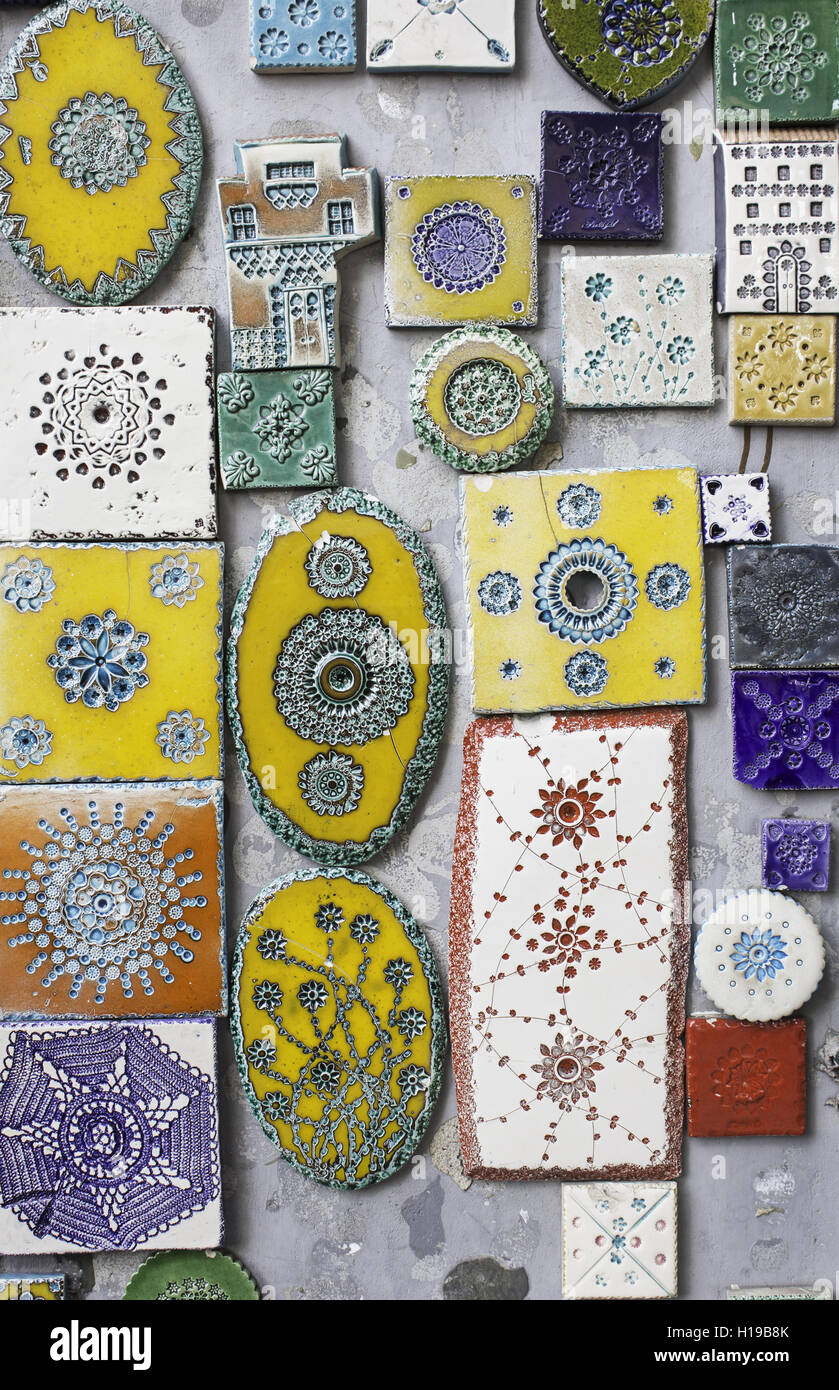 Lisbon tile colors in urban facade decoration Stock Photo - Alamy