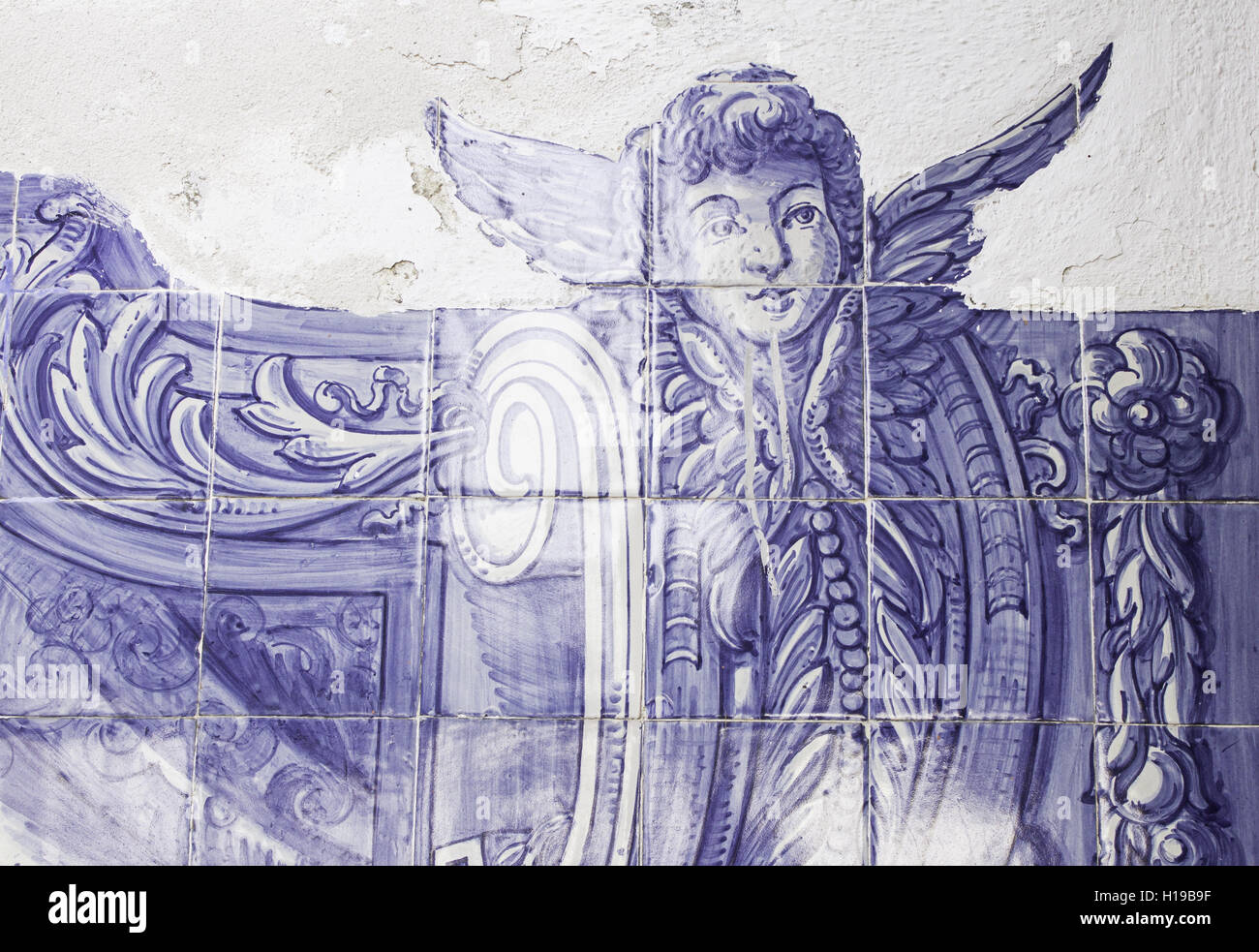 Angel painted wall tiles lisbon, architecture Stock Photo - Alamy