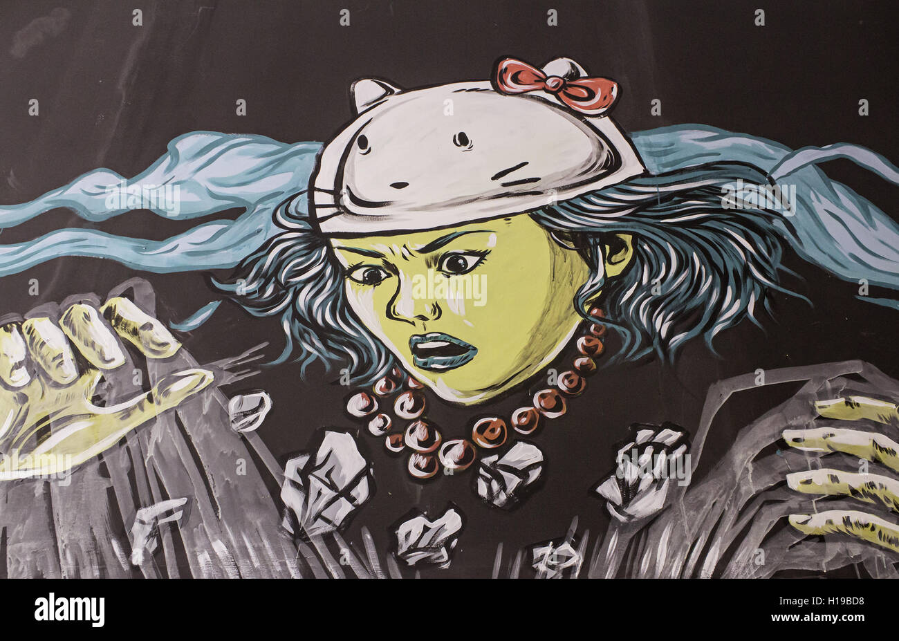 Angry woman scared urban wall Stock Photo - Alamy