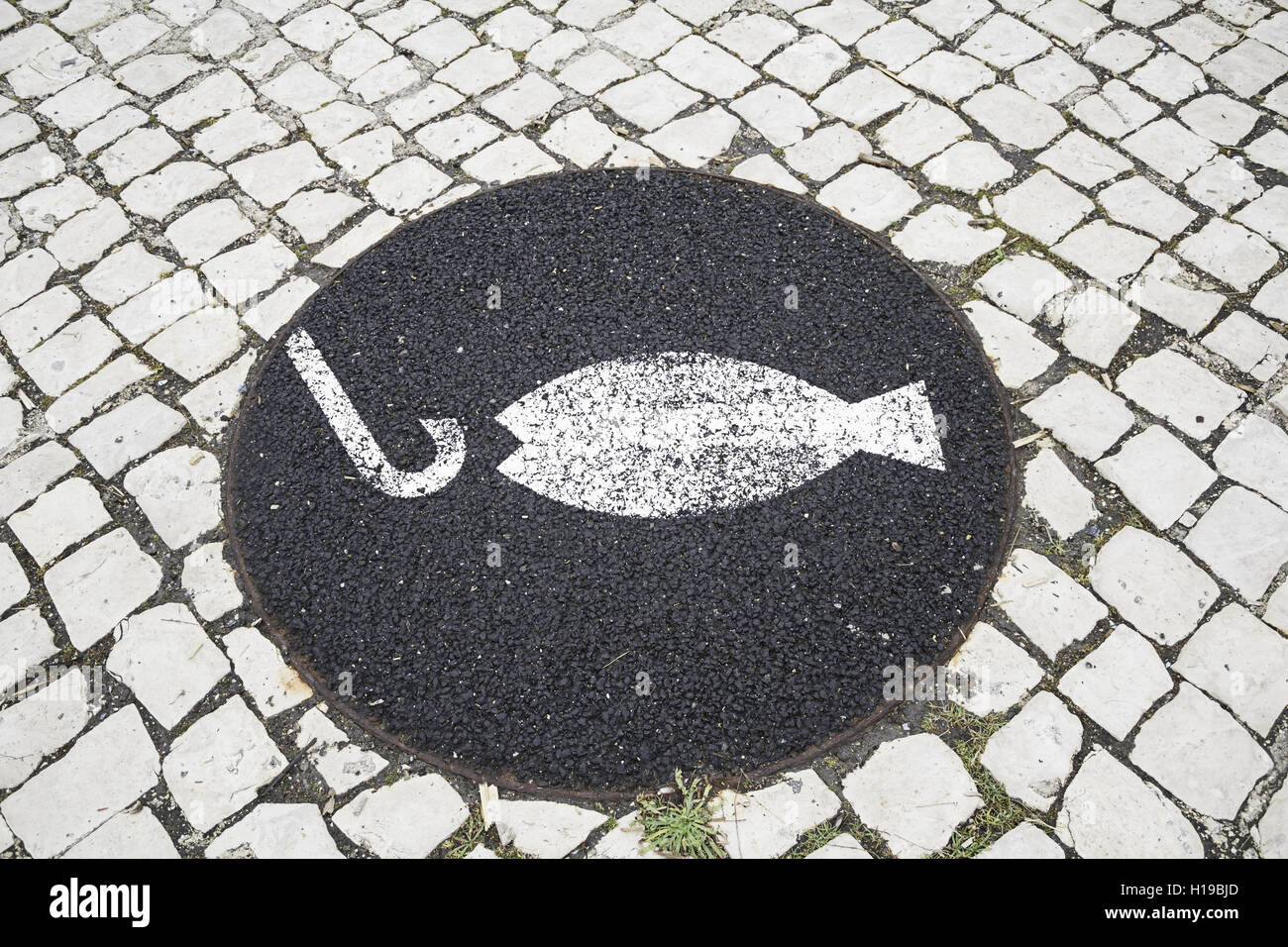 Signal fish in urban street with hook, animal Stock Photo - Alamy