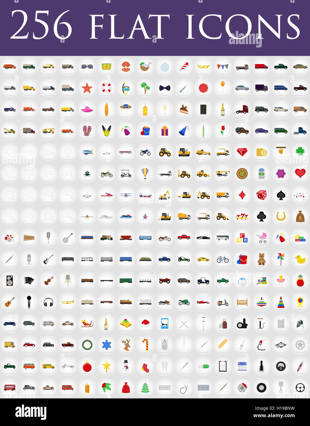 diverse set of flat icons illustration isolated on background Stock ...