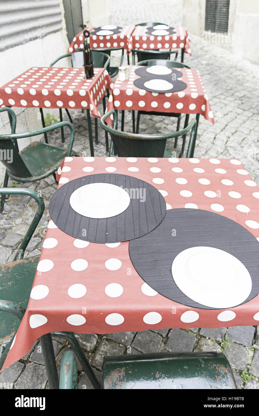 Bar tables colors urban street, business Stock Photo - Alamy