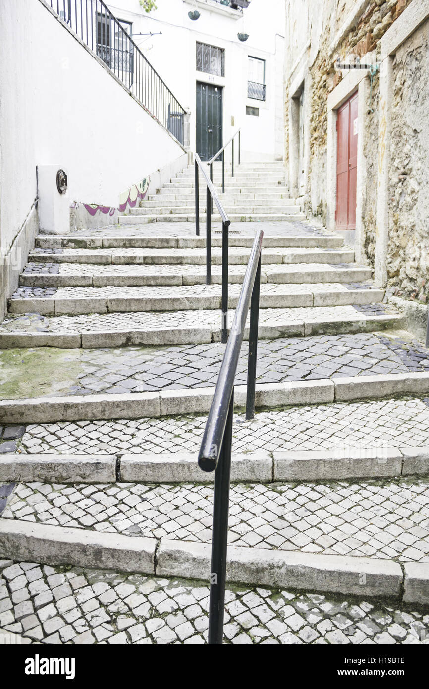 Tiled Stairs and houses in urban road construction Stock Photo - Alamy