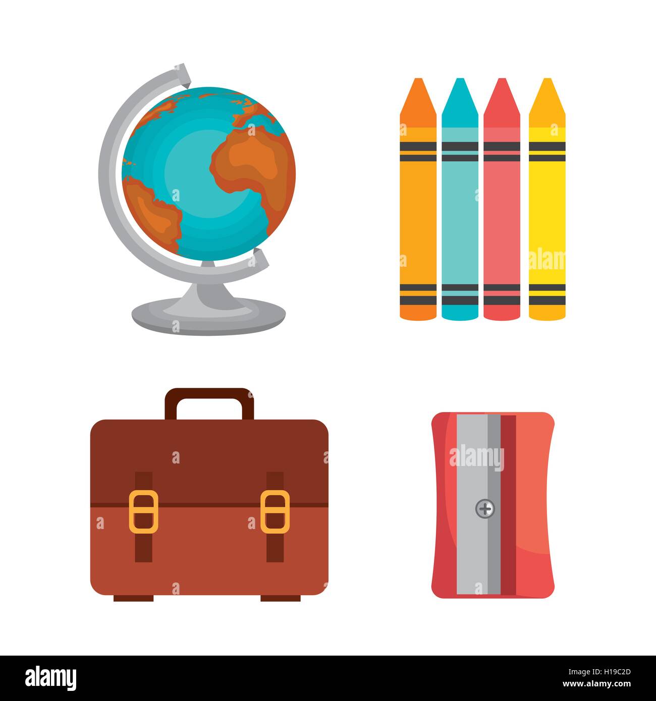 bag crayons sharperner globe design Stock Vector Image & Art - Alamy