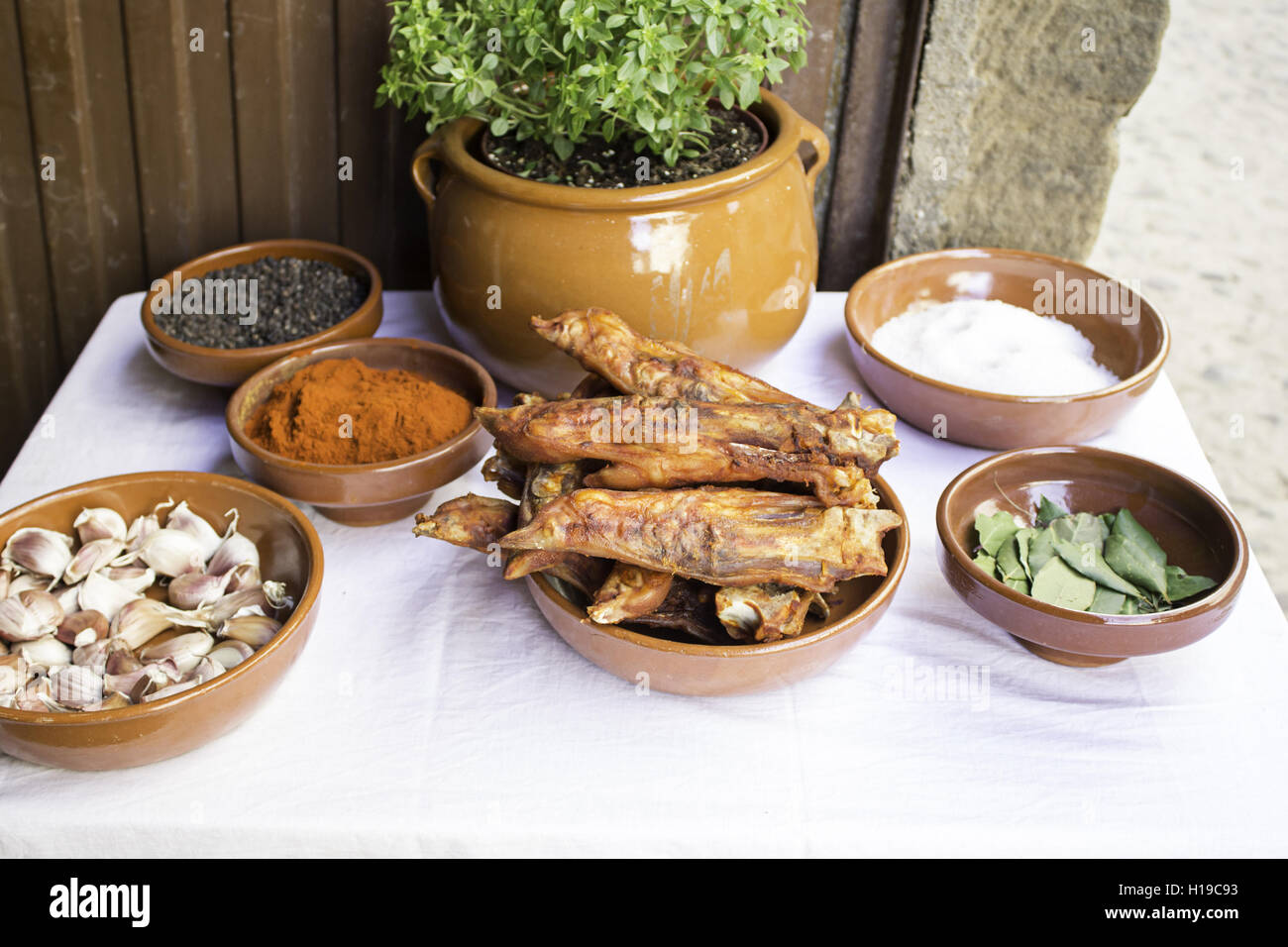 Roasted Pig feet on restaurant table, eating Stock Photo - Alamy