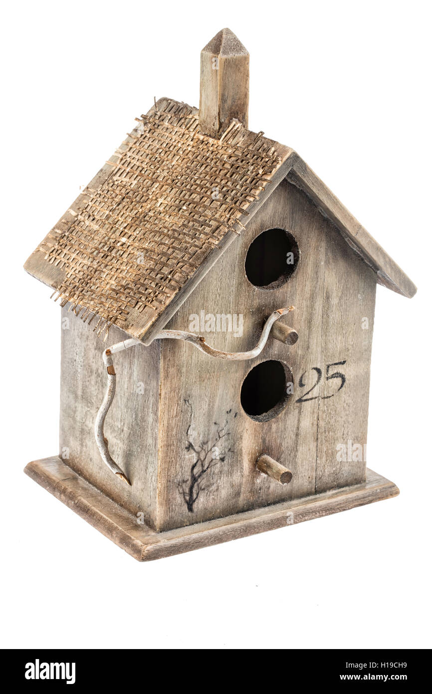 Wooden nestling box on an isolated studio white background Stock Photo ...