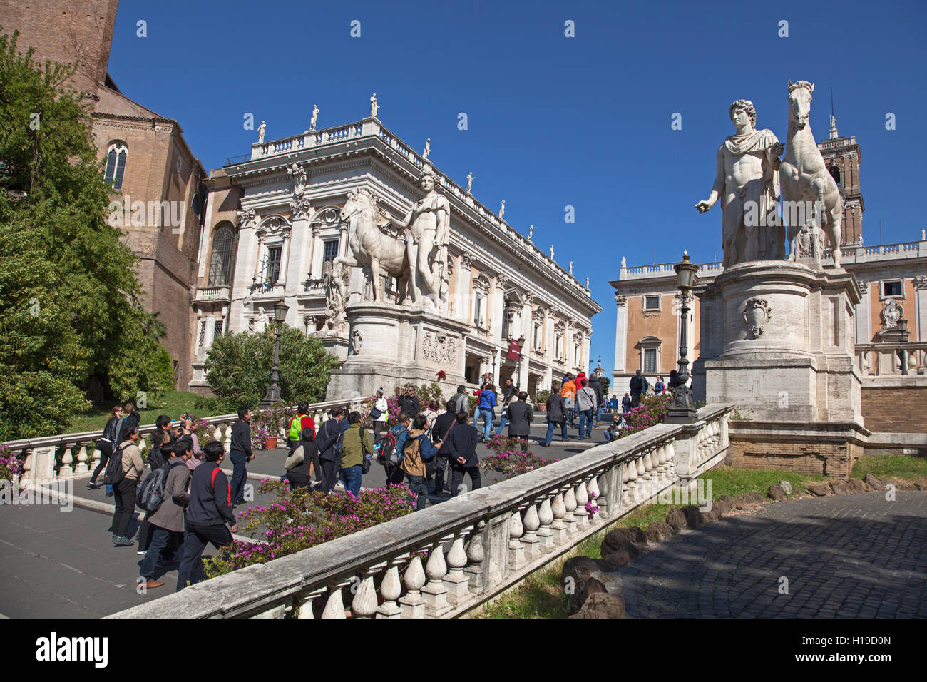 The Cordonata staircase with statues of Castor and Pollux in the Piazza ...