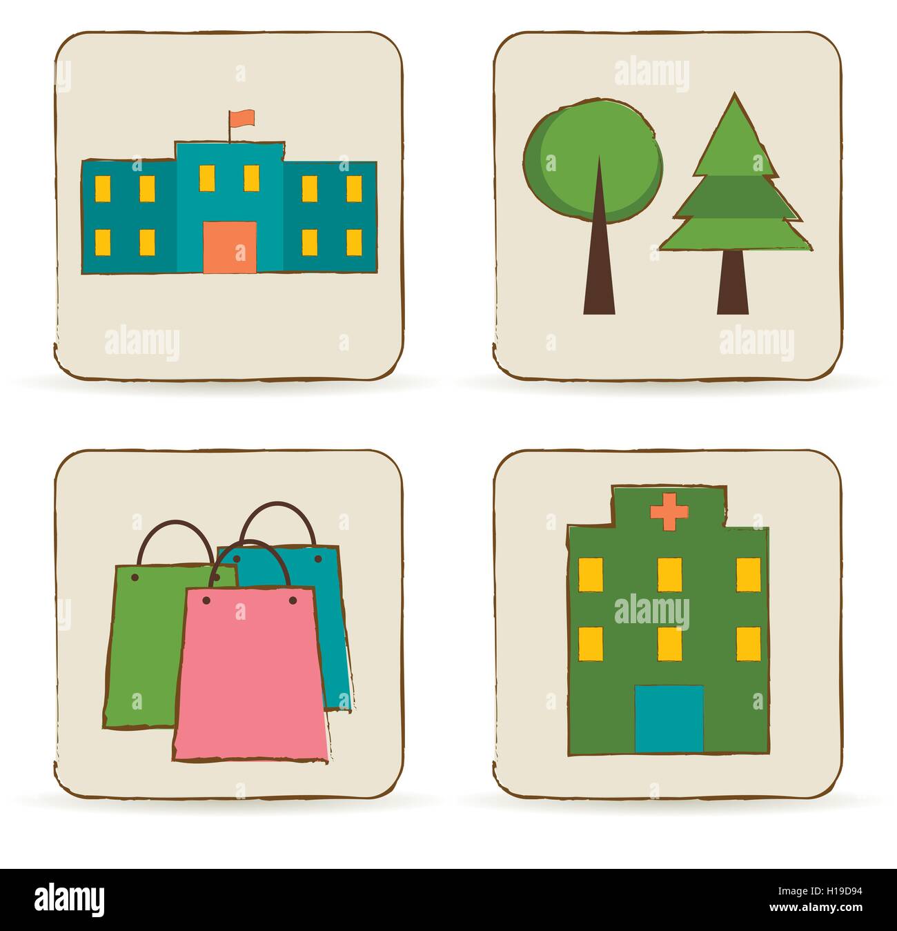 Urban buildings and places icons set Stock Vector Image & Art - Alamy