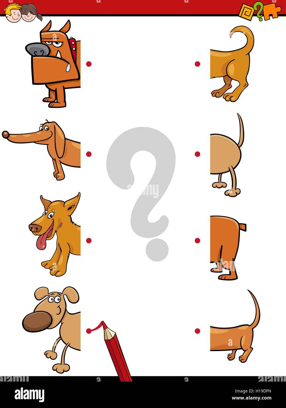 Cartoon Illustration of Education Activity Game of Matching Halves with ...