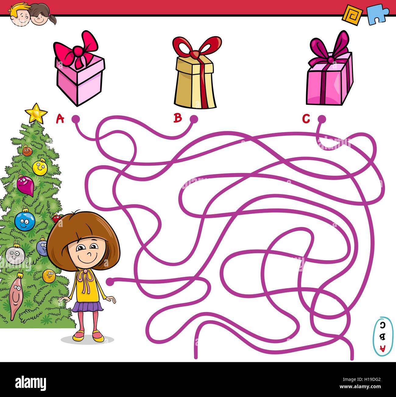 Cartoon Illustration of Educational Paths or Maze Puzzle Activity with ...