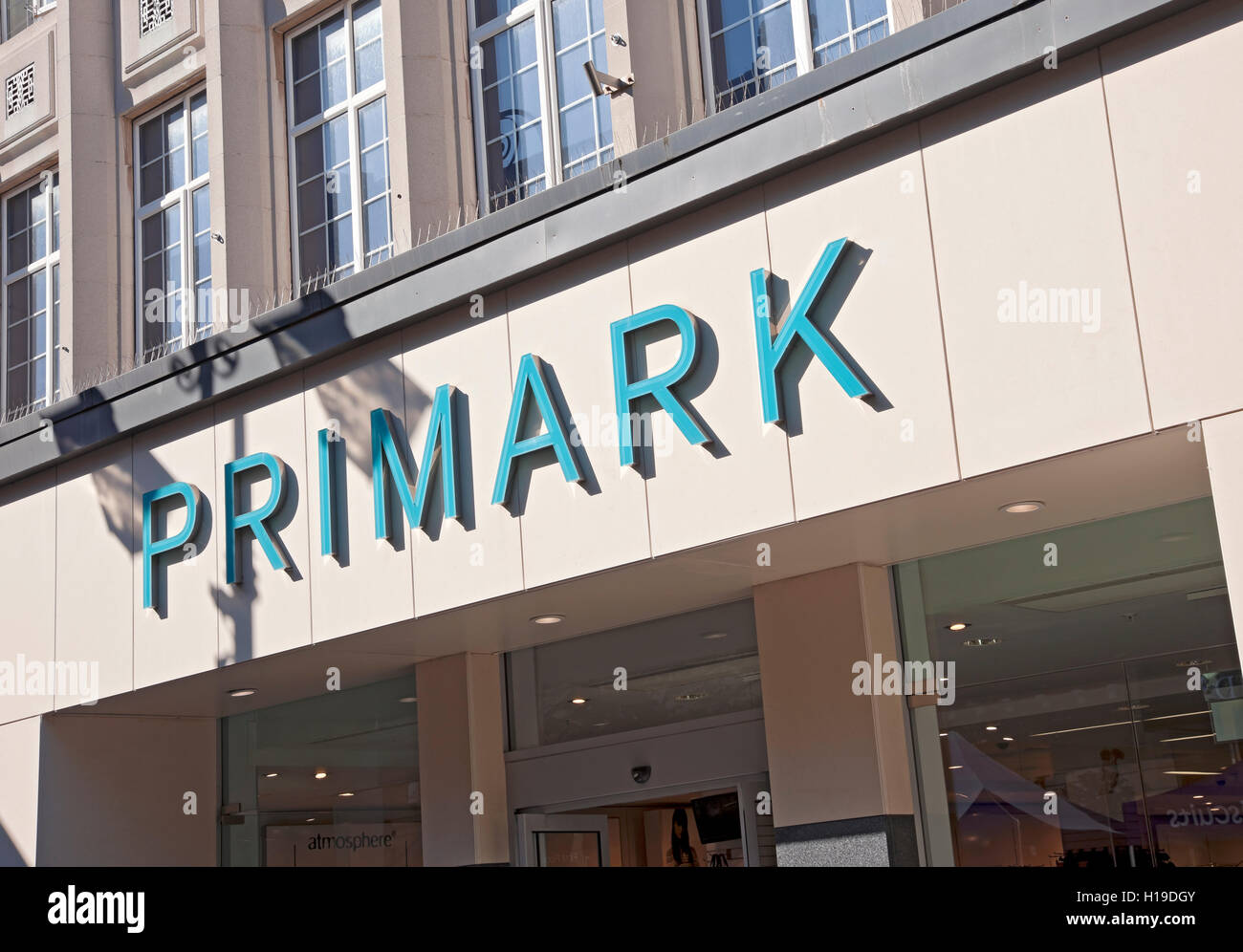 Close up of Primark store shop sign exterior signage Harrogate North ...
