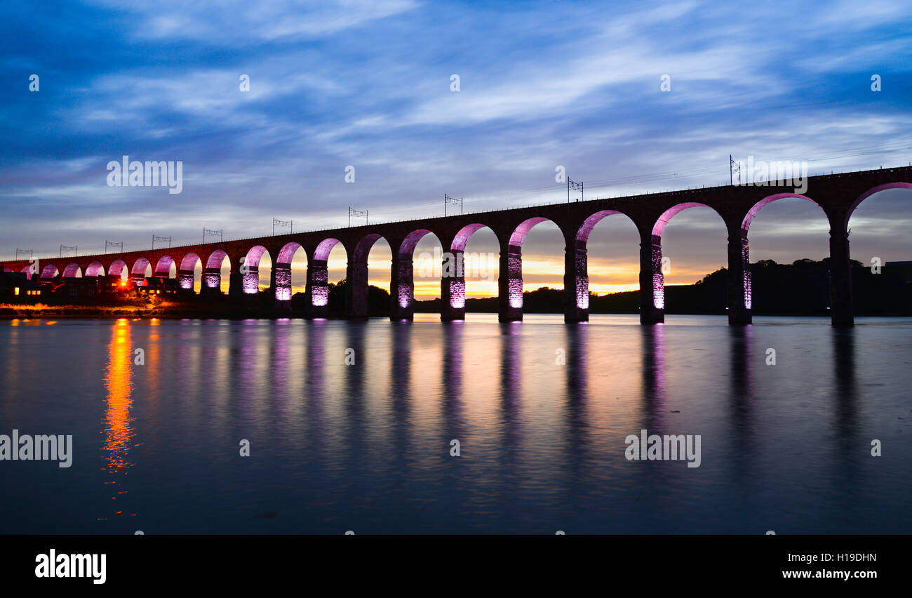Berwick upon Tweed the Royal Border Bridge which carries the east coast ...