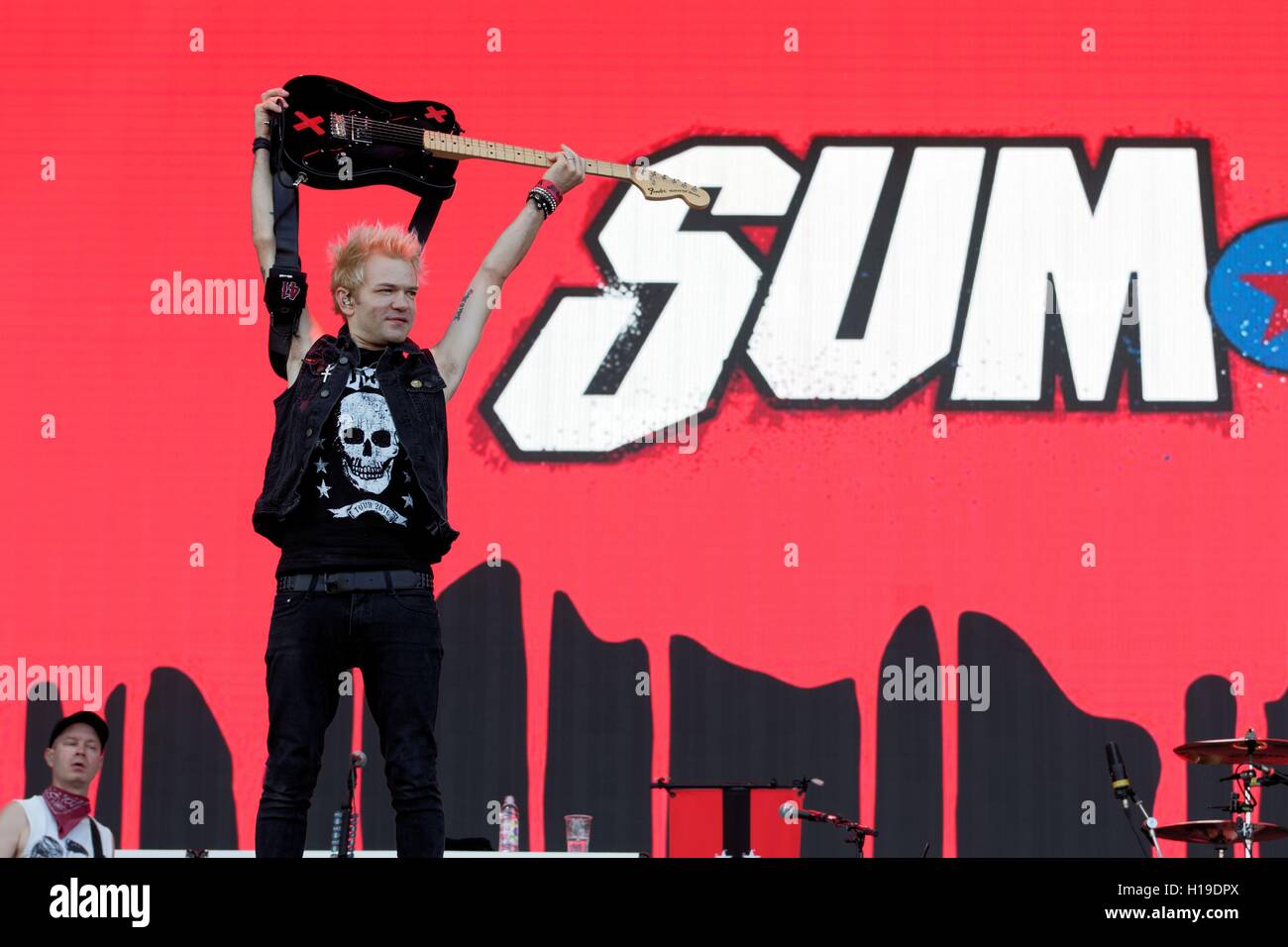 Deryck Whibley of Sum 41 on stage at the Sziget Festival, held annually ...
