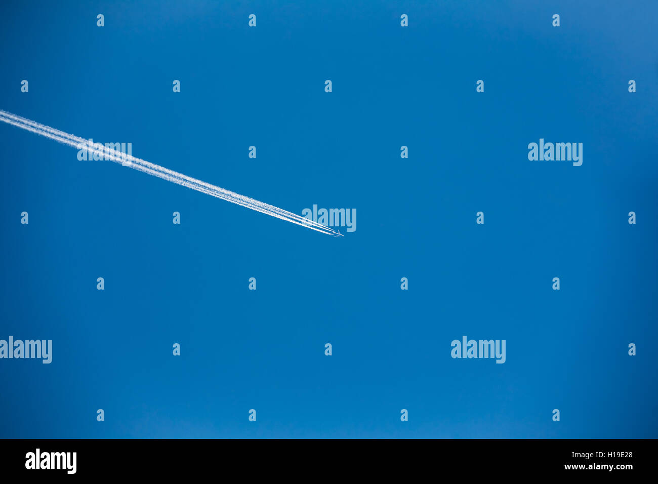 Contrail In Blue Sky. Plane, aircraft, airplane In Sky With Plane ...