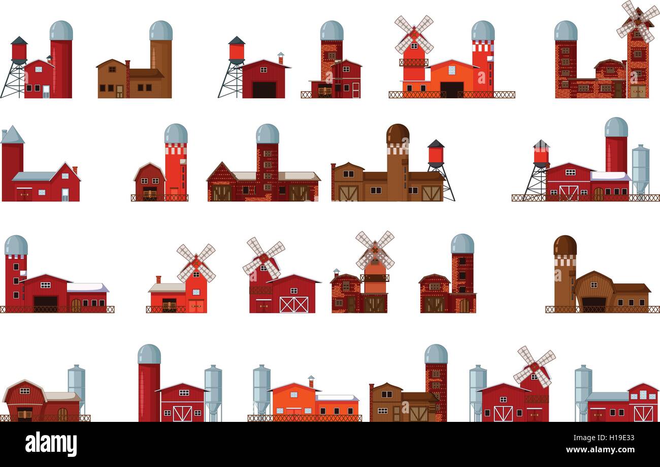 collection of different cartoon farm buildings Stock Vector Image & Art ...