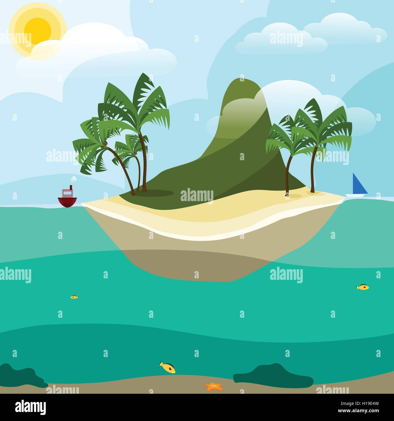 Mountain island in the ocean, Vector background Stock Vector Image ...