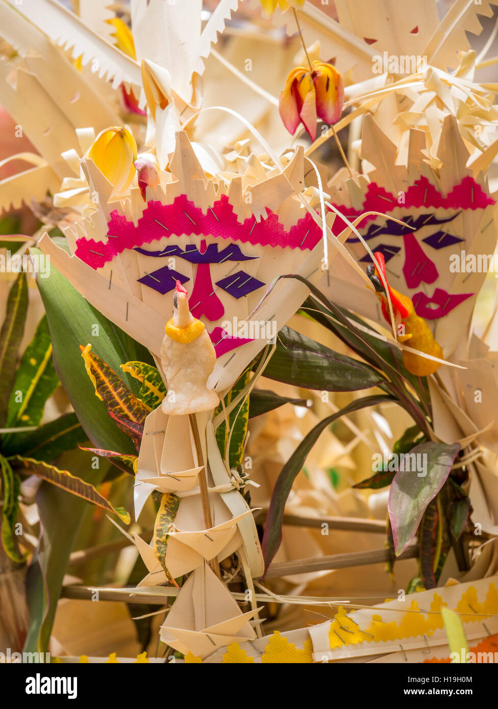 Traditional balinese offerings to gods in Bali with flowers and ...