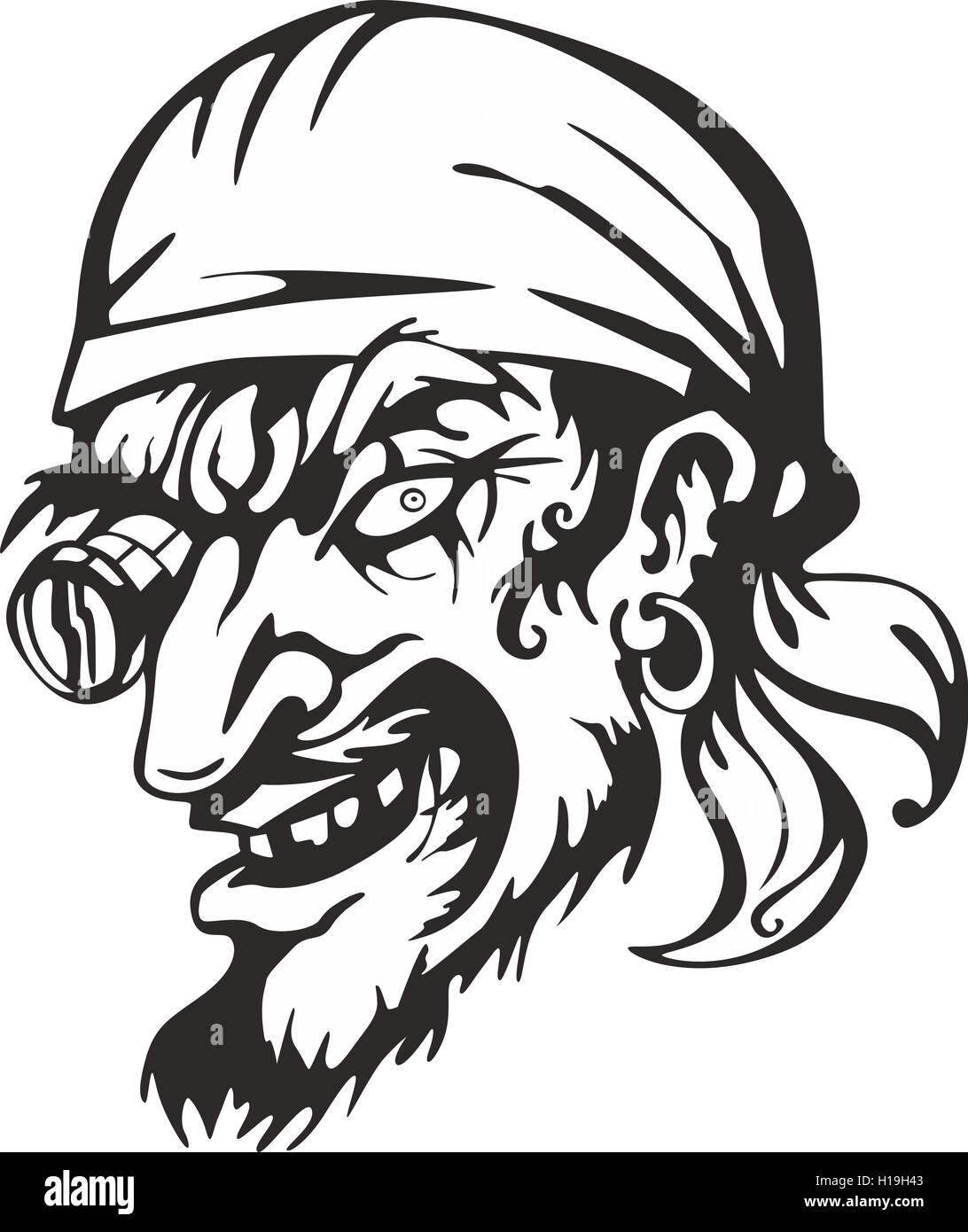 Filibuster captain head. Vector illustration Stock Photo - Alamy