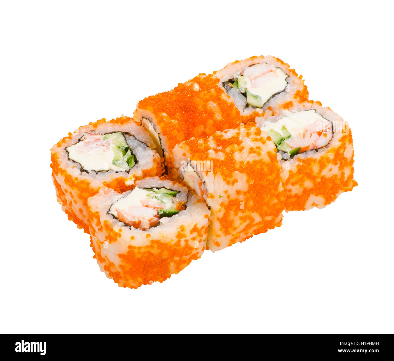 set traditional japanese rolls with crab and flying fish ROE, isolated ...